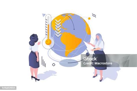 3d 아이소메트릭 디자인의 에코 라이프스타일 개념 환경 운동가들은 지구의 기후 변화와 지구 온도 상승을 연구합니다 웹 그래픽을