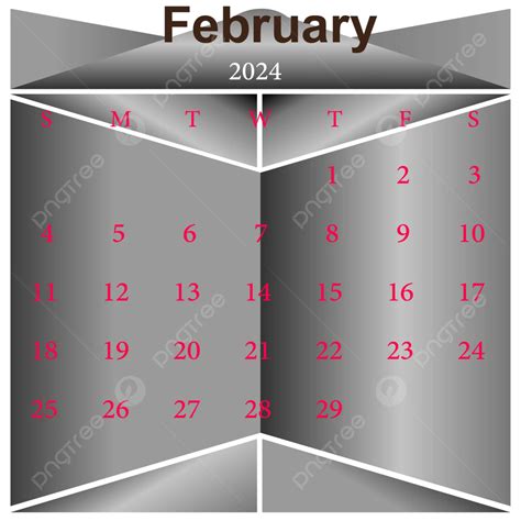 Calendário Mensal De Fevereiro De 2024 Vetor PNG 2024 Calendário