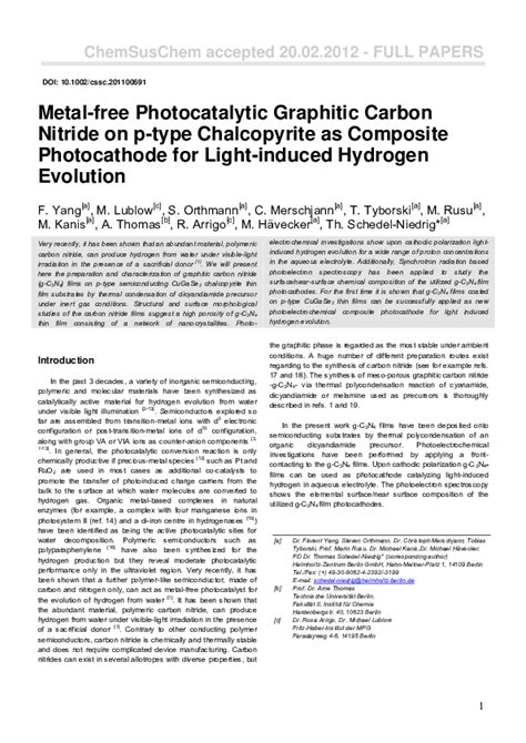 Pdf Metal‐free Photocatalytic Graphitic Carbon Nitride On P‐type