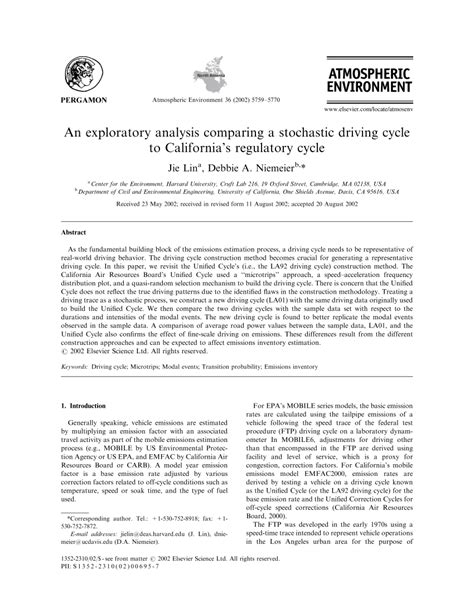 Pdf An Exploratory Analysis Comparing A Stochastic Driving Cycle To
