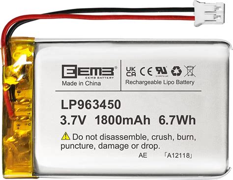 Amazon 1 X Eembリチウムポリマー電池37 V 1800 Mah 963450 Lipo充電可能電池パック付きjstコネクタ