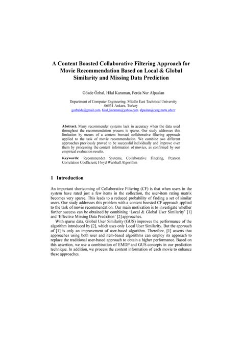 pdf a content boosted collaborative filtering approach for movie