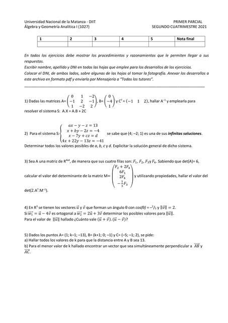 Algebra y geometría analítica 1 PARCIAL sofitaisdev uDocz