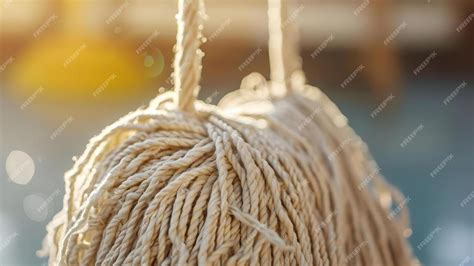 Closeup Of Clean Mop Head After Use Concept Mop Cleaning Hygiene