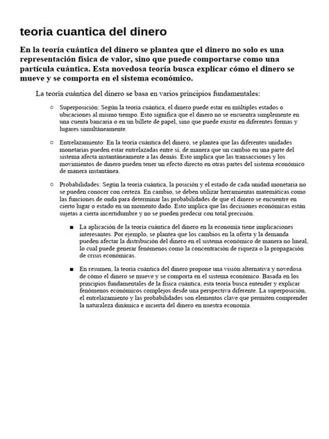 Teoria Cuantica Del Dinero Pdf Mecánica Cuántica Dinero