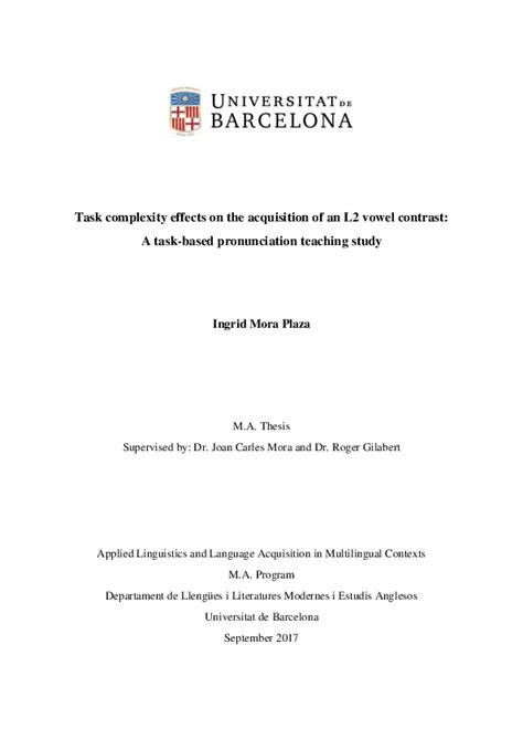 Pdf Task Complexity Effects On The Acquisition Of An L2 Vowel Contrast A Task Based