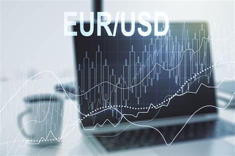 현대 컴퓨터 배경 외환 및 통화 개념에 창조적 인 Euro Usd 금융 그래프 그림 다중 노출 0명에 대한 스톡 사진 및 기타