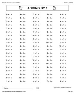 Horizontal Addition Math Worksheets
