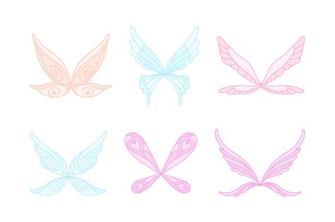 섬세한 핑크와 블루 색상의 요정 날개 세트 만화 벡터 일러스트 레이 션 가공의 인물에 대한 스톡 벡터 아트 및 기타 이미지