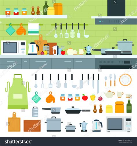 Cooking Tools Vector Flat Illustrations Kitchen Stock Vector Royalty Free 365244263