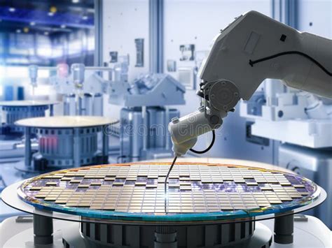 Semiconductor Manufacturing With Robotic Arms Stock Illustration