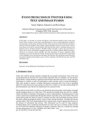 Event Detection In Twitter Using Text And Image Fusion PDF