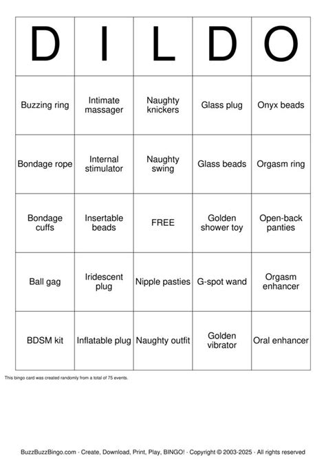 Sex Toy Classic Bingo Cards To Download Print And Customize