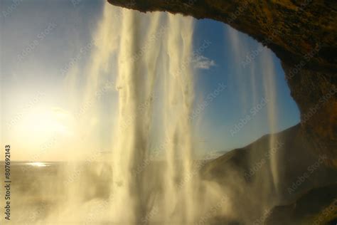 Scenic Seljalandsfoss Waterfall On The Ring Road In The South Of Iceland In The Warm Colors Of