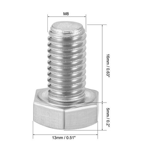 Metric M8x16mm 304 Stainless Steel Hexagonal Head Screw Bolt Silver