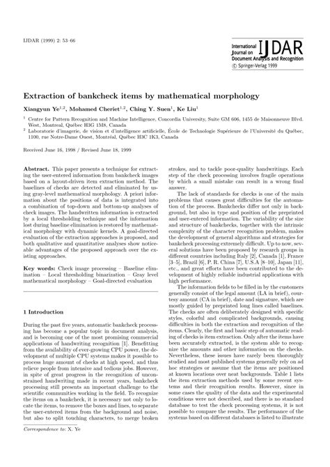 Pdf Extraction Of Bankcheck Items By Mathematical Morphology