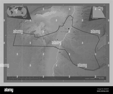 Bani Suwayf Governorate Of Egypt Grayscale Elevation Map With Lakes