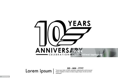 창립 10주년 기념 엠블럼 검은 기념일 로고는 흰색 배경에 리본으로 격리되어 있습니다 웹 전단지 포스터 초대장 및 인사말 카드를위한 벡터 일러스트 레이 션 템플릿 디자인