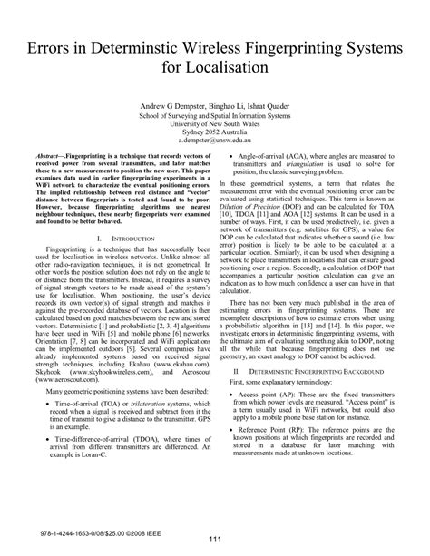 Pdf Errors In Determinstic Wireless Fingerprinting Systems For