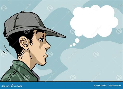 Hand Drawn Comic Character Of A Young Man Walking In A Sad Mood Stock