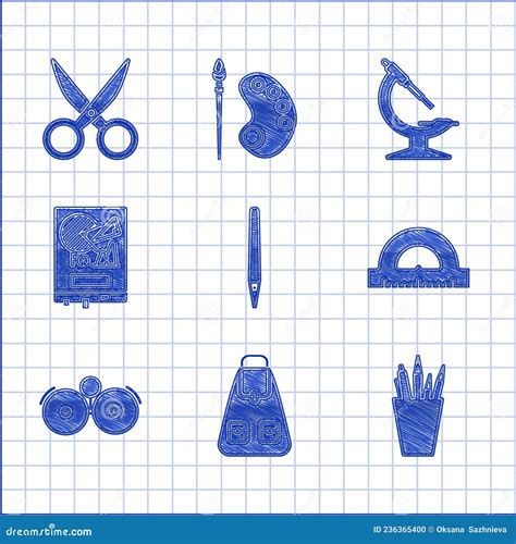 Set Pen School Backpack Pencil Case Stationery Protractor Grid For