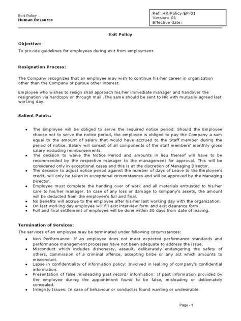 Exit Policy Pdf Employment Human Resource Management