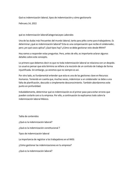 Qué Es Indemnización Laboral Tipos De Indemnización Y Cómo Gestionarlo