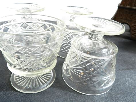Elegant Pressed Glass Pedestal Cupsset Of 4 Etsy