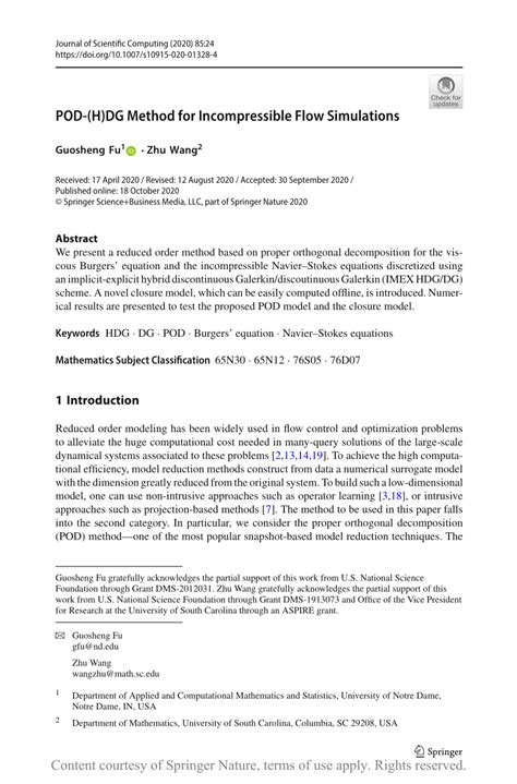 Pod Hdg Method For Incompressible Flow Simulations Request Pdf