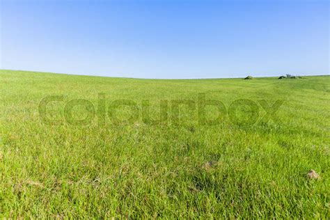 Grass Hillside Blue Sky White Railing Stock Image Colourbox