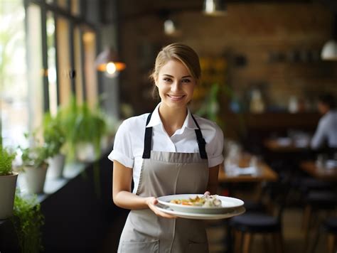 Premium Ai Image Portrait Of A Waitress Serving Food To Customers In
