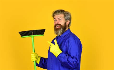 Premium Photo Work Being Hard Janitor Man Sweeping Spring Cleaning