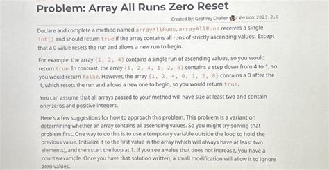Solved Problem Array All Runs Zero Reset Created By Chegg