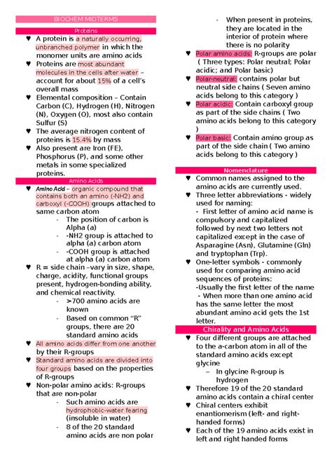 Biochem Midterm Reviewer BIOCHEM MIDTERMS Proteins A Protein Is A Naturally Occurring Studocu