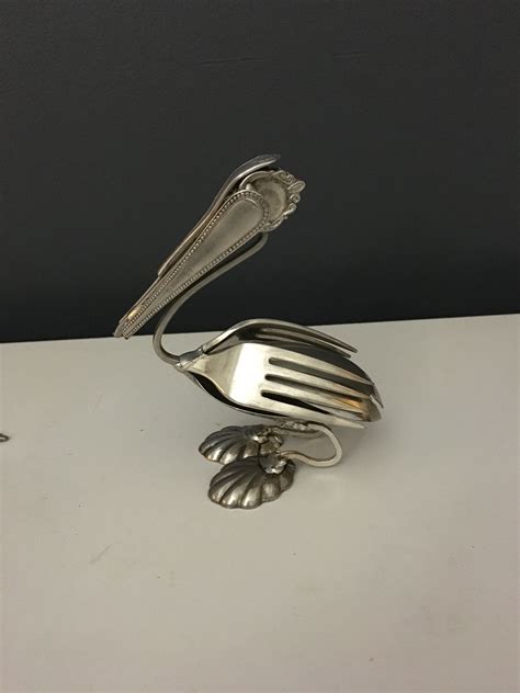 Pelican Pondering By Cat Silverware Sculpture Welding Art Scrap
