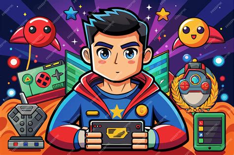 A Dynamic Cartoon Character Engages With Gaming Gadgets In A Colorful