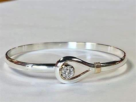 Bangle Bracelet With Diamond Cluster And Loop Clasp R H Weber Jewelry