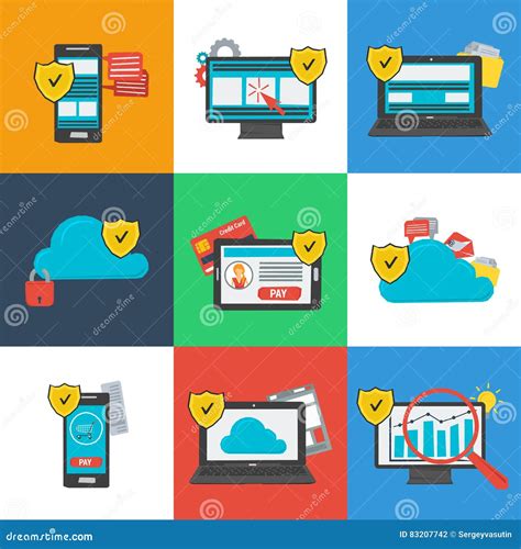Data Protection Icons Set On Colored Background Stock Illustration