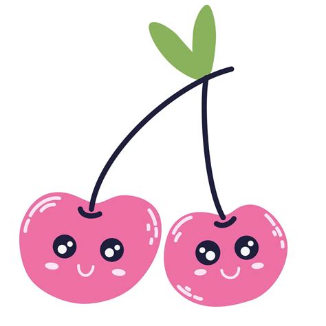 Cherry Character Icon With Smiley Face Cute Fruit Vector