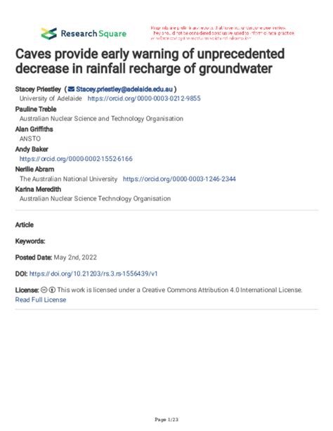 Pdf Caves Provide Early Warning Of Unprecedented Decrease In Rainfall
