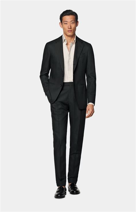 Dark Green Tailored Fit Havana Suit Jacket In Wrinkle Free 4 Ply Wool