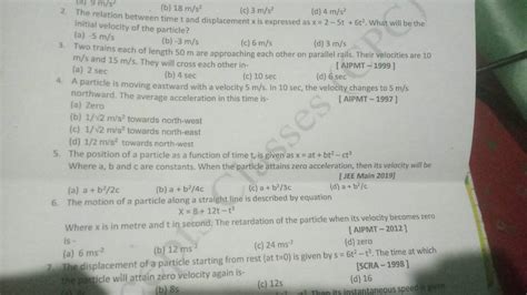 the displacement of a particle starting from rest at t 0 is given by s