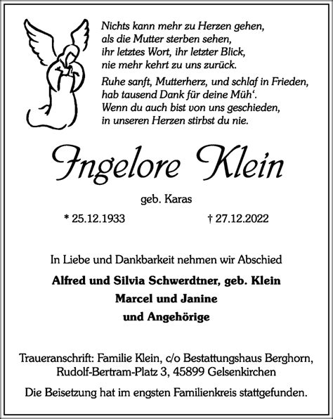 Traueranzeigen Von Ingelore Klein Trauer In NRW De