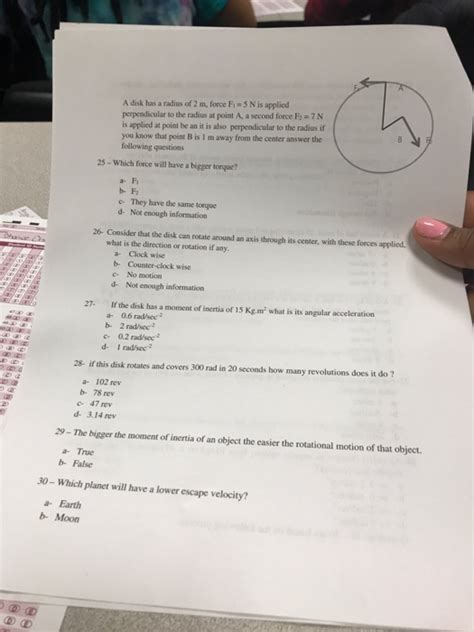 Solved A Disk Has A Radius Of M Force Fi N Is Applied Chegg