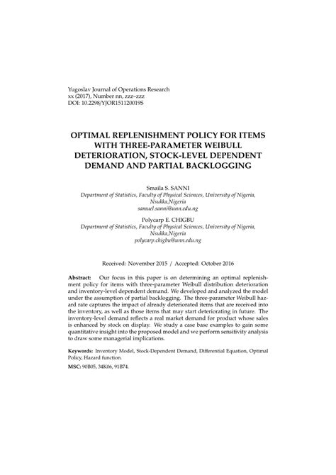 PDF Optimal Replenishment Policy For Items With Three Parameter