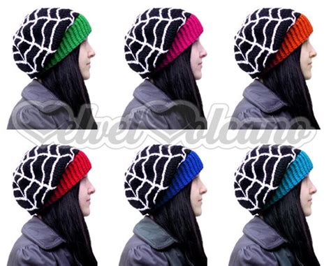 Spider Web Beanie Slouch Cobweb Hat Custom Colour Goth Winter Hat
