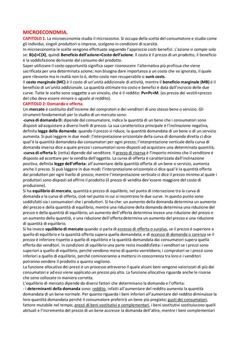 Riassunto Libro Microeconomia Robert Frank Ultima Edizione Sintesi