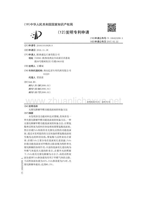 光催化降解甲醛功能泡沫炭的制备方法 Pdf
