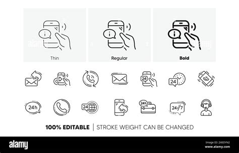 Processing Line Icons Call Center Support And Chat Message Linear