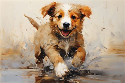 快乐的小狗在水中奔跑插画图片下载 正版图片600738035 摄图网